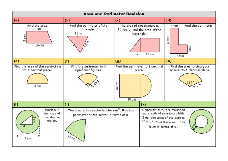 Area and Perimeter Revision Practice Grid | PDF