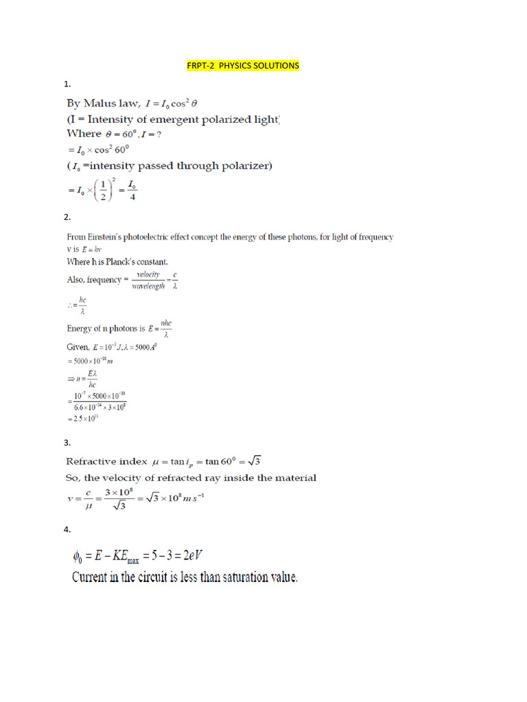 Frpt-2 Physics Solutions | PDF