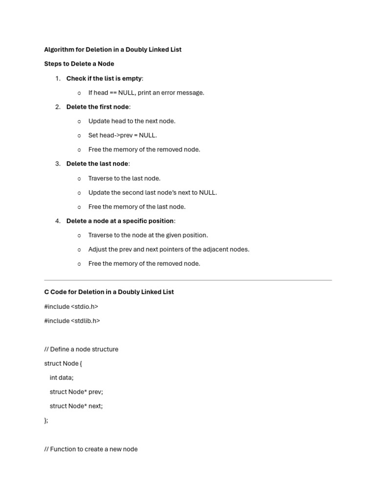 Algorithm For Deletion in A Doubly Linked List | PDF | Computer Science ...