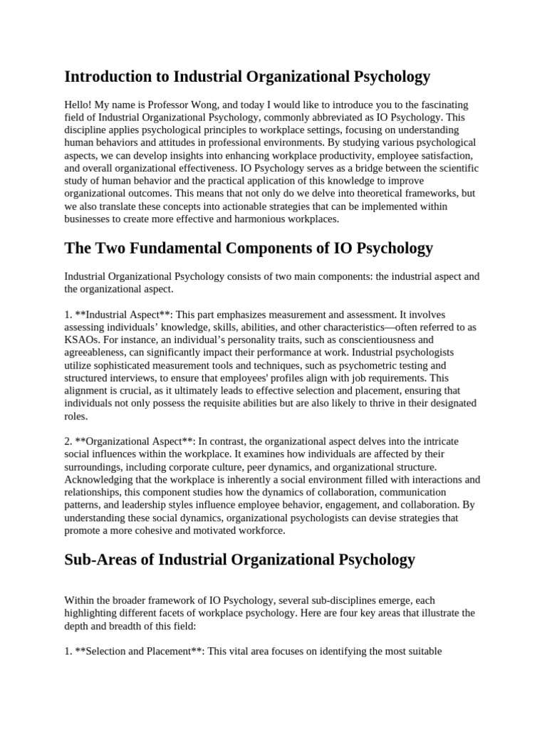 Introduction To Industrial Organizational Psychology | PDF | Industrial ...