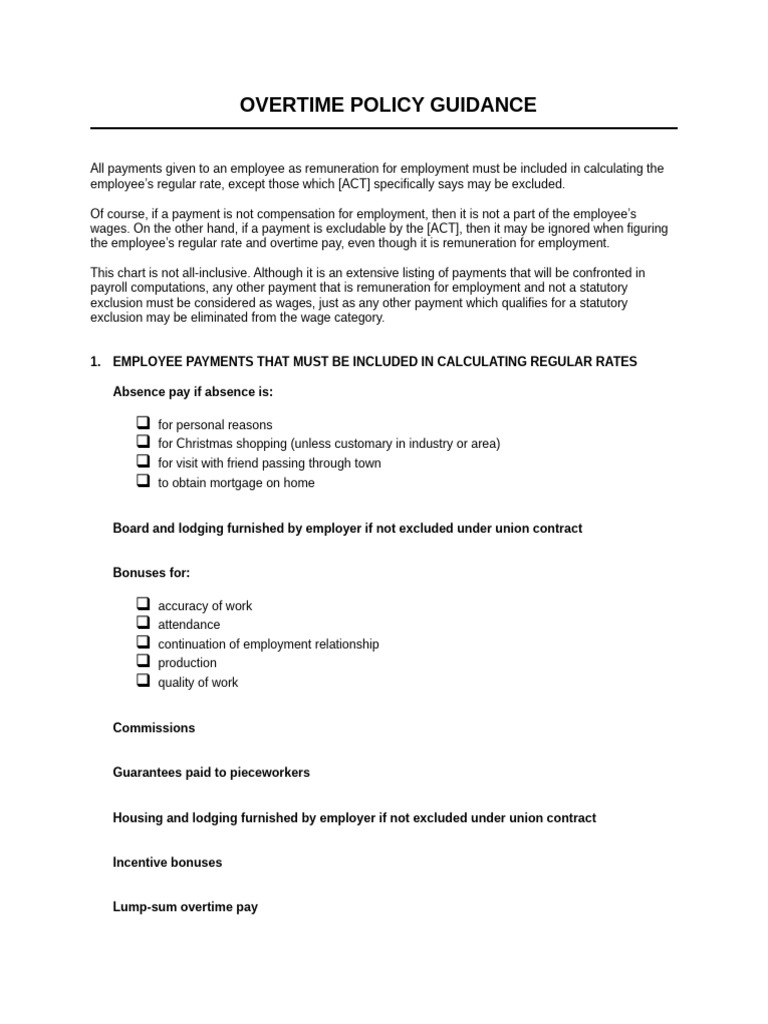 Overtime Policy Guidance | PDF | Employment | Overtime