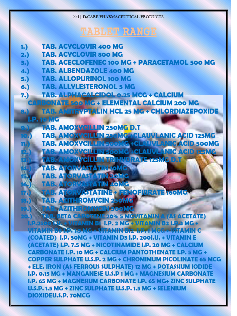 D-Care Pharmaceutical Product Range | PDF | Magnesium | Calcium