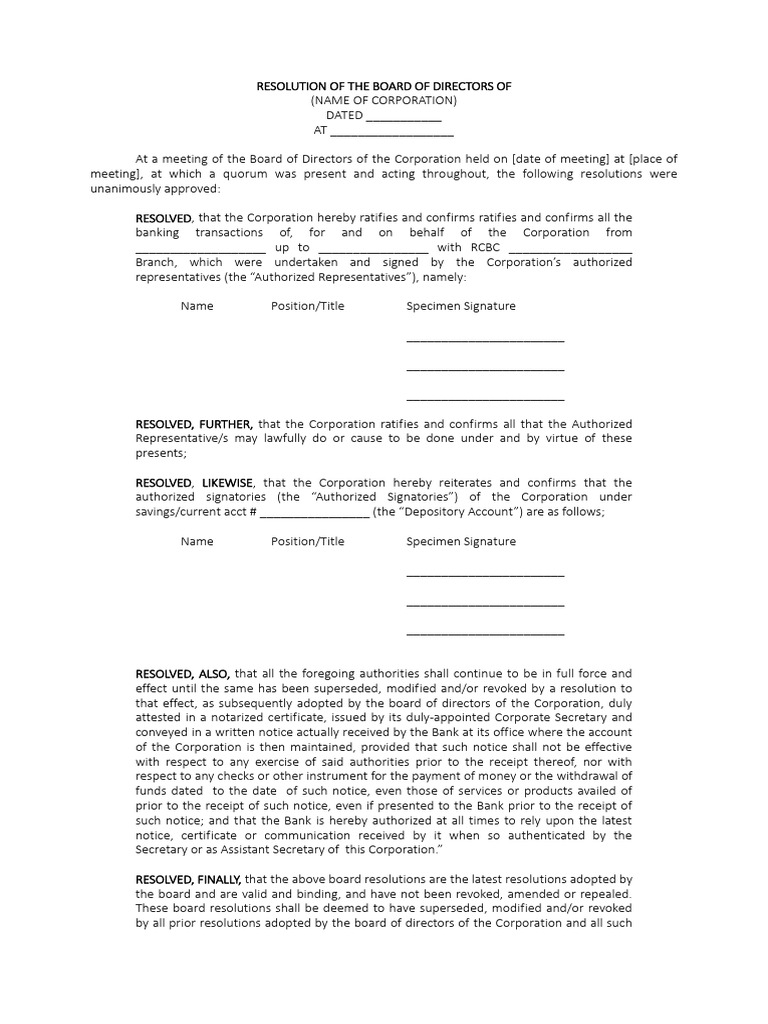 Latest Board Ratifying and Confirming Past Transactions | PDF ...
