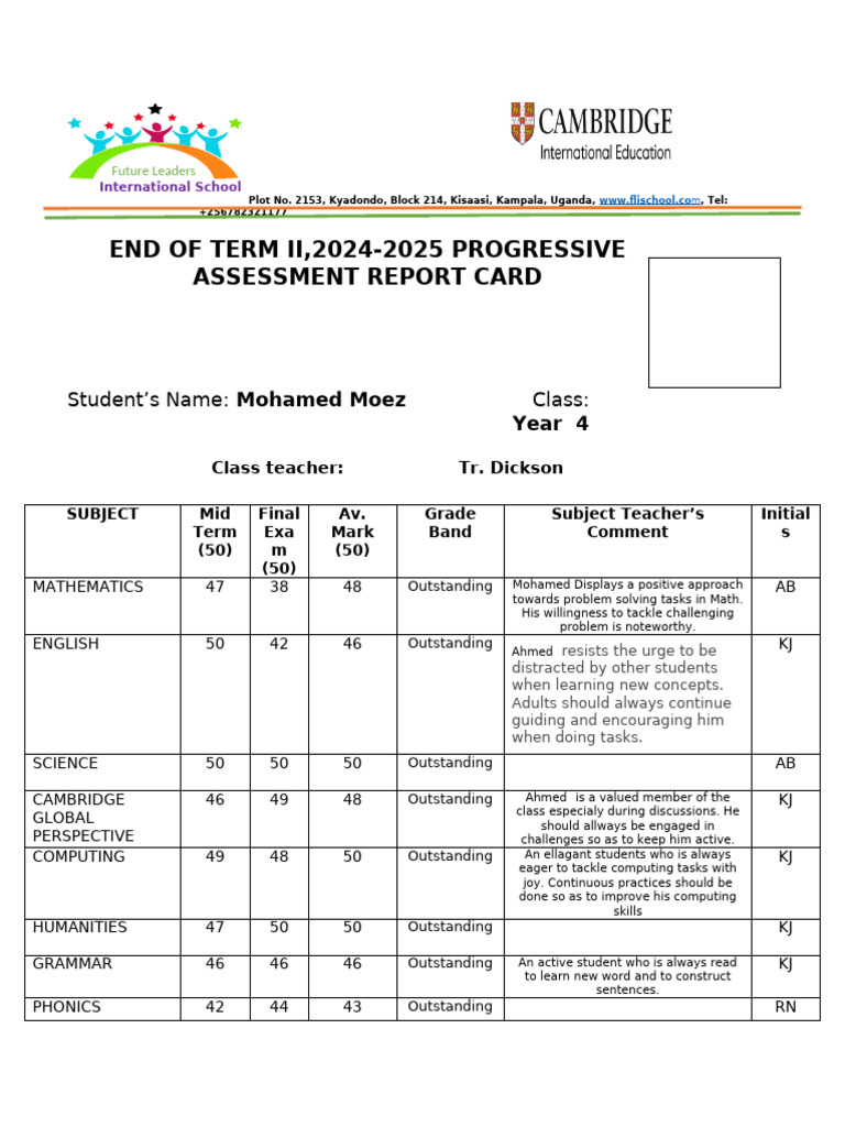 Year 1 E.O.T reports (2) | PDF | Curriculum | Learning