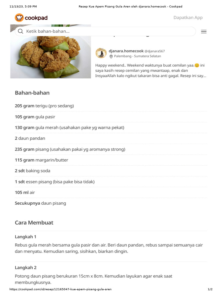 Resep Kue Apem Pisang Gula Aren Oleh Djanara - Homecook - Cookpad | PDF