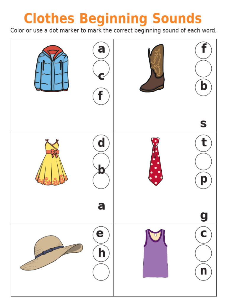 Clothes Beginning Sounds Activity | PDF