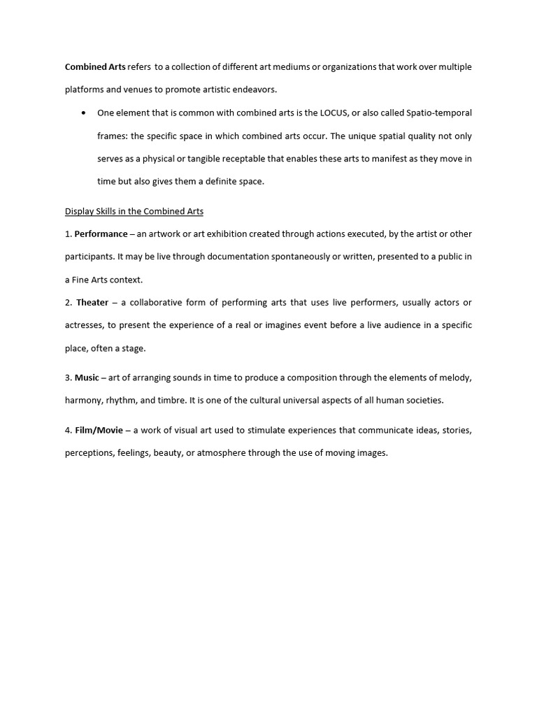 Understanding Combined Arts and Its Mediums | PDF