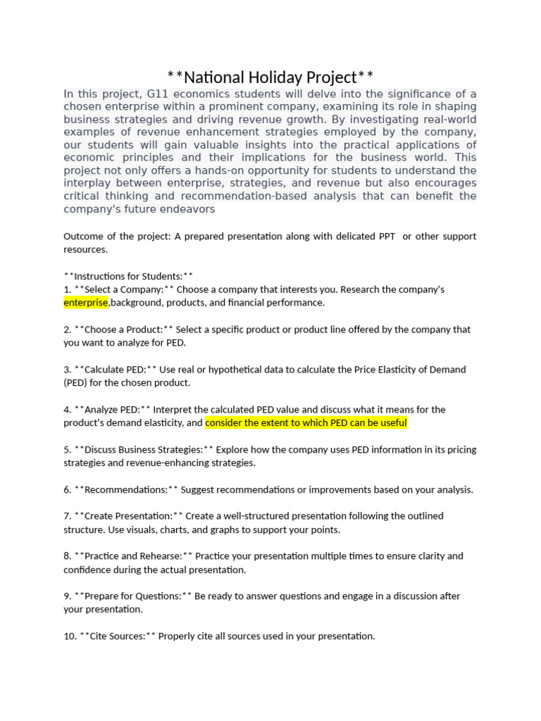 As National Holiday Project | PDF | Price Elasticity Of Demand | Economies