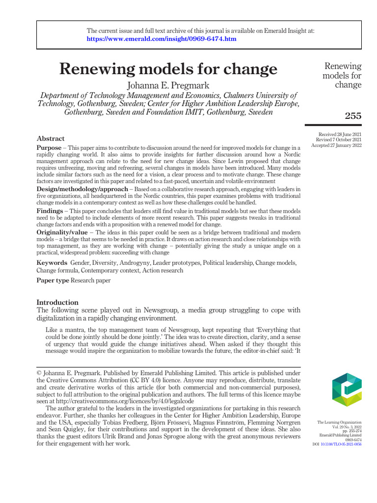 Pregmark, J.E. (2022) - Renewing Models For Change. | PDF | Creativity ...