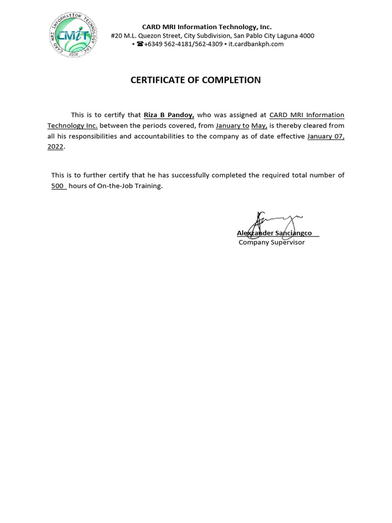 Cert Completion WHeader | PDF