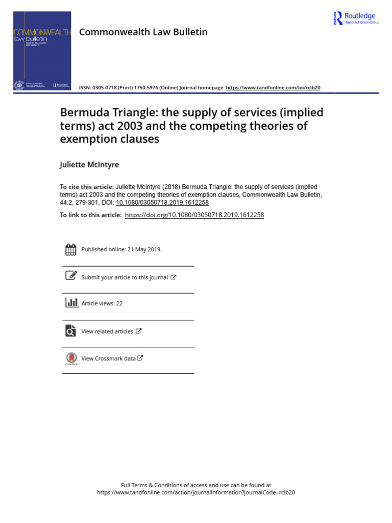 Bermuda Triangle: Exemption Clauses Analysis | PDF | Breach Of Contract ...