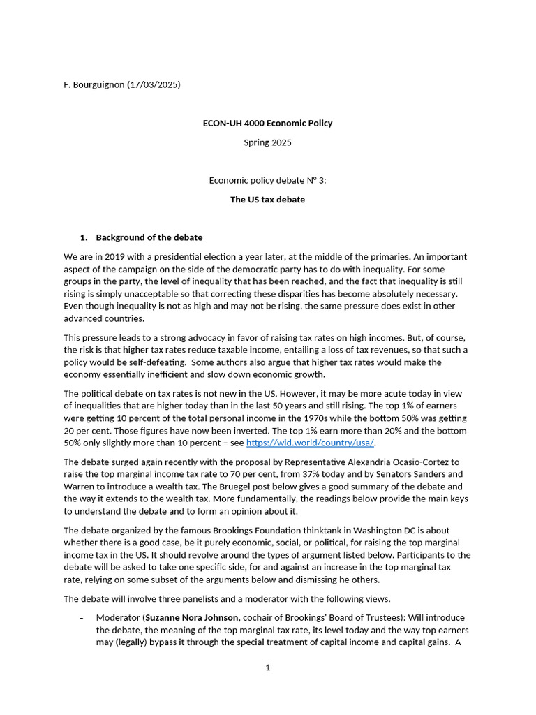 US Tax Debate: Inequality and Policy | PDF | Taxes | Economic Inequality