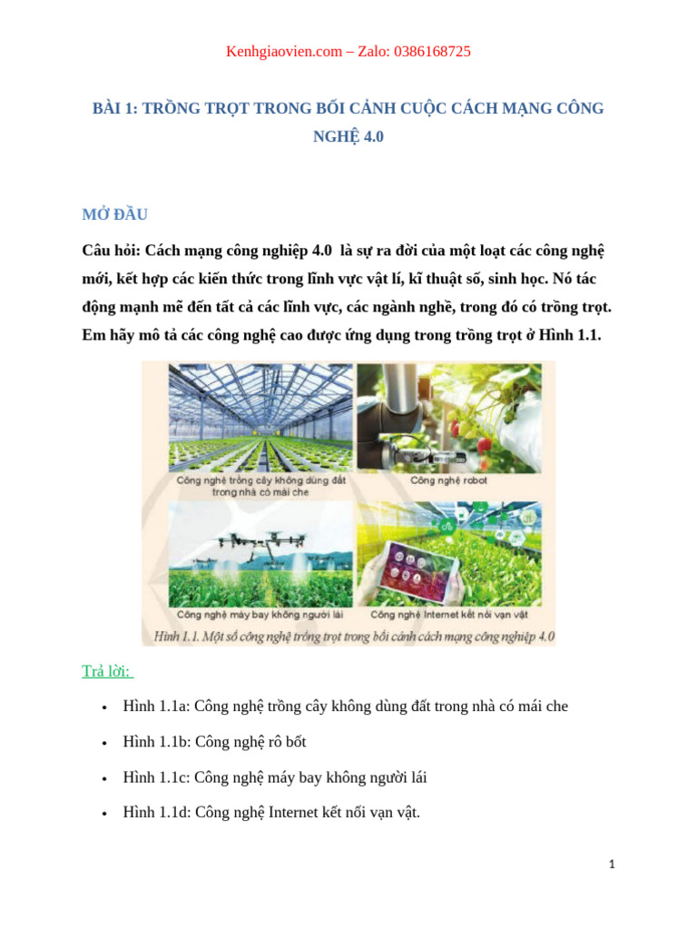 Da Cong Nghe 10 Cong Nghe Trong Trot Bai 1. Trong Trot Trong Boi Canh ...