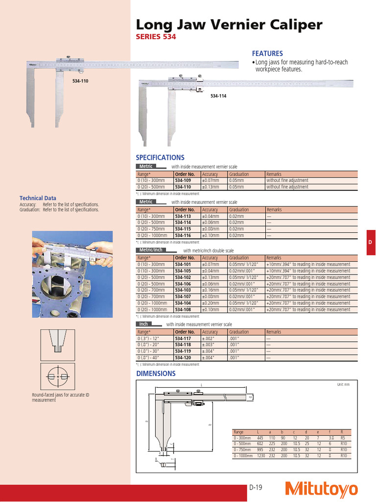 Mitutoyo Normal Vernier Caliper Long Jaw Type 534 Series | PDF