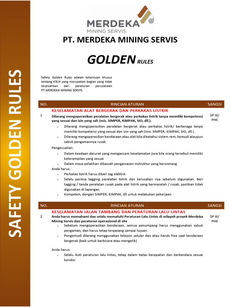 Aturan Keselamatan PT Merdeka Mining | PDF