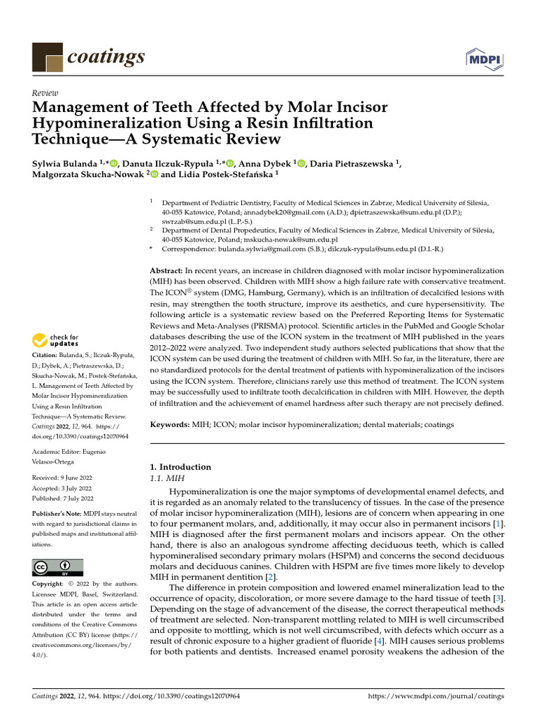 MIH and Resin Infiltration | PDF | Tooth Enamel | Human Tooth
