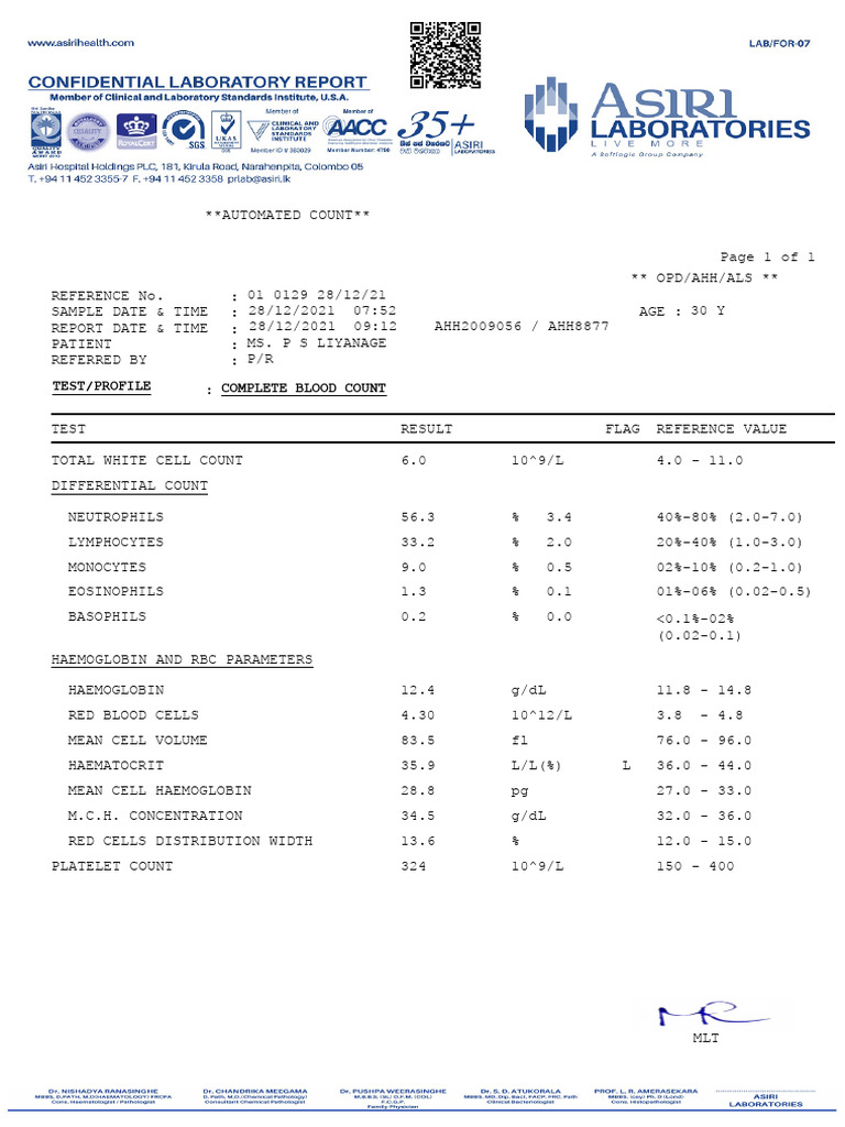 CBC Report for Patient with Dengue | PDF