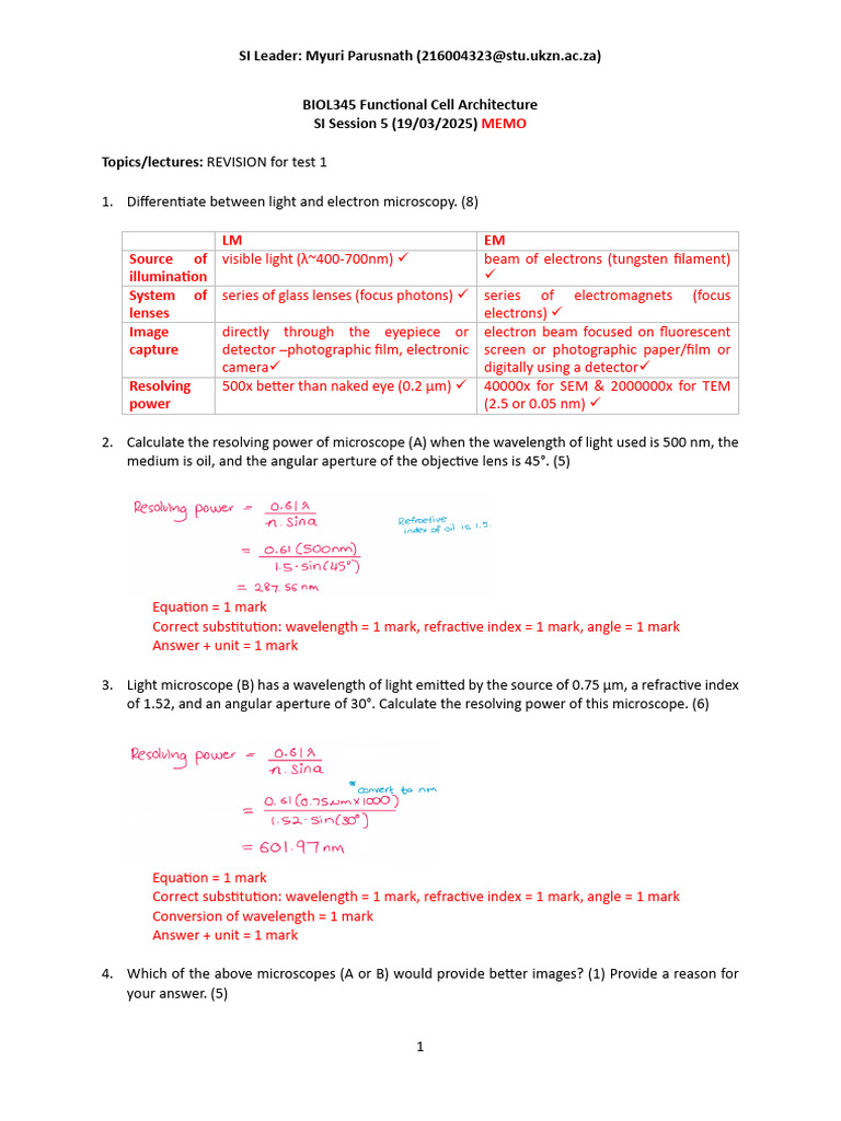Microscopy Techniques and Calculations Guide | PDF | Microscope ...