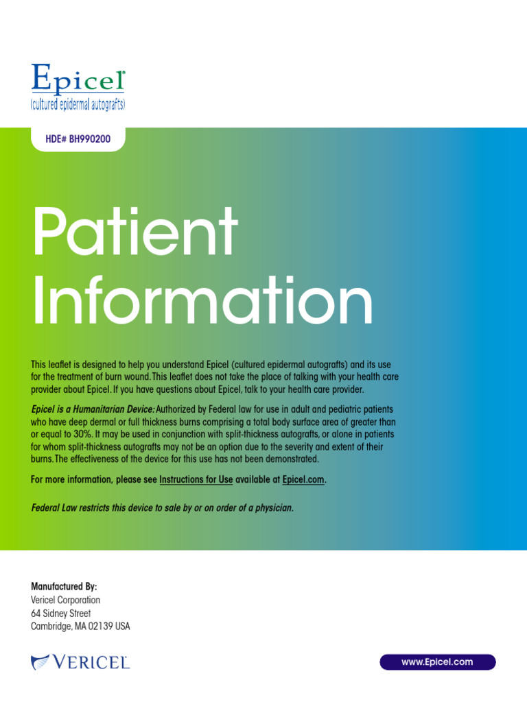 Epicel Patient Information | PDF | Skin | Epidermis