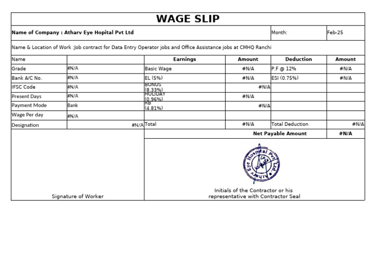 Wage Slip for Data Entry Operator | PDF