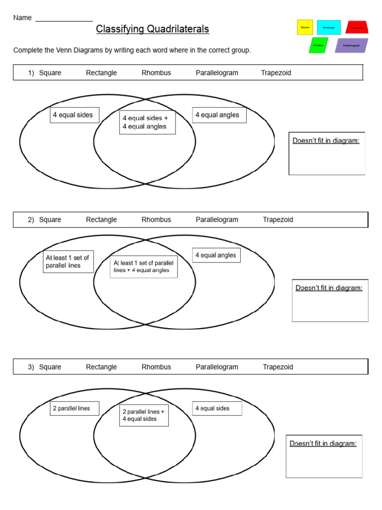 Classifying Quadrilaterals Venn Diagrams | PDF