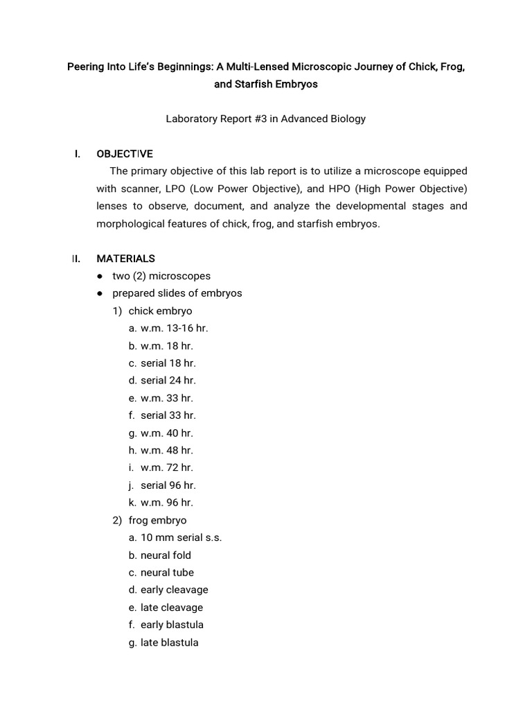 Chick, Frog, & Starfish Embryo Under Microscope | PDF | Embryo | Biology