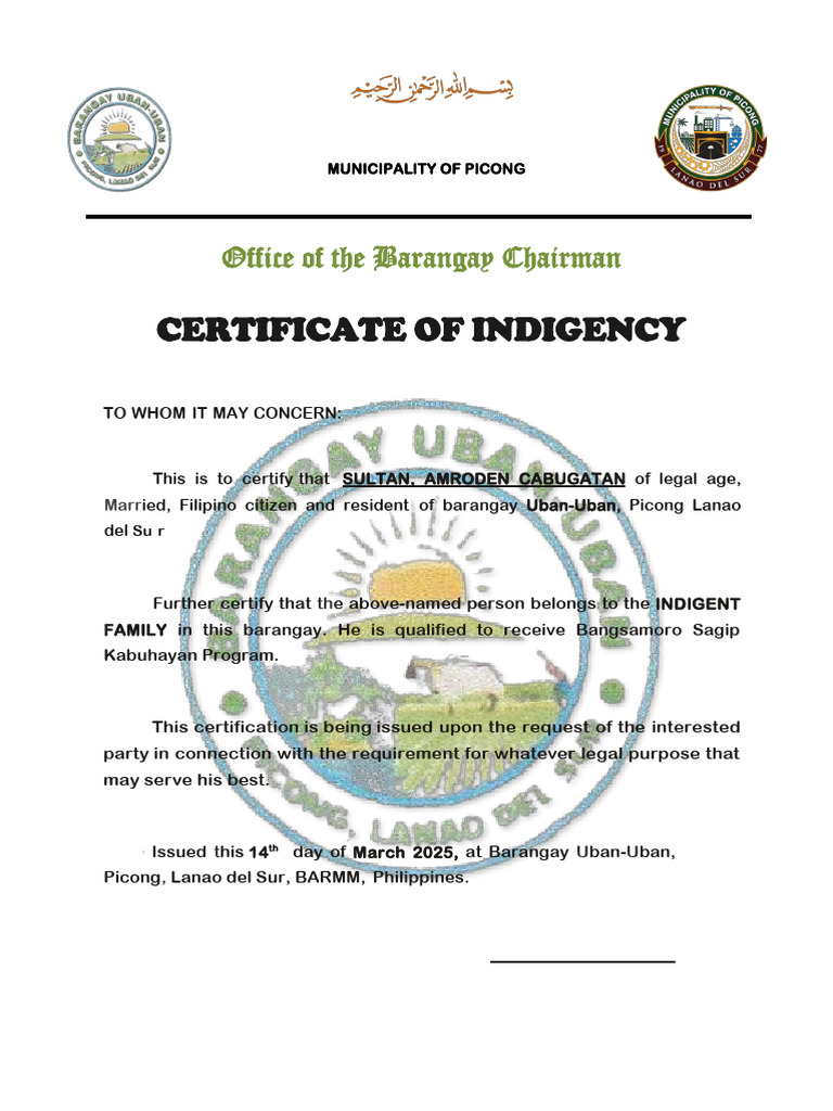 Certificate of Indigency | PDF