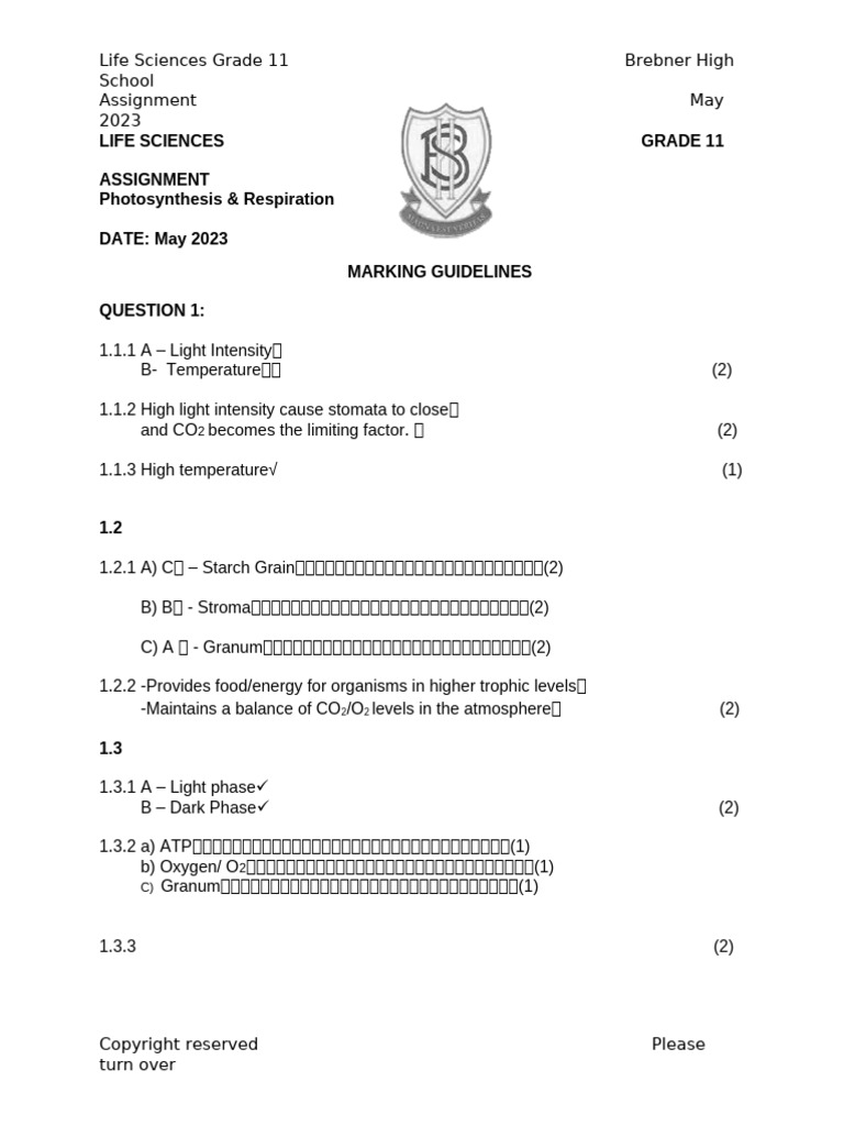 Term 2 Assignment Memo 2023 | PDF | Cellular Respiration | Biochemistry