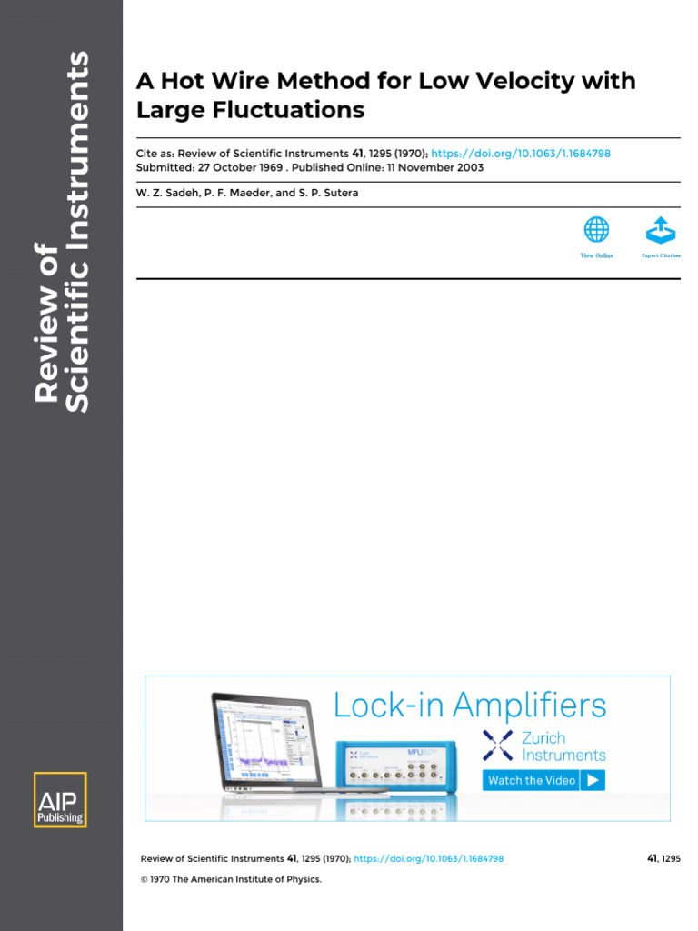 Hot Wire Anemometer for Low Velocity Flows | PDF | Fluid Dynamics ...