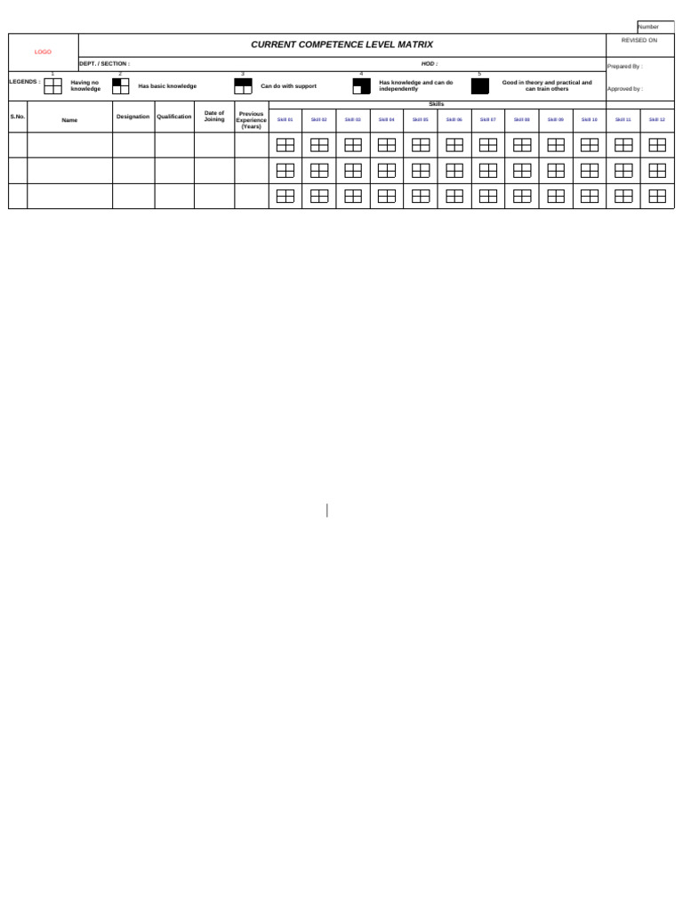 CURRENT COMPETENCE LEVEL MATRIX | PDF