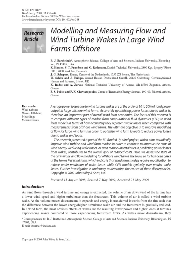 Modelling and Measuring Flow and Wind Turbine Wakes in Large Wind Farms Offshore | PDF | Wind ...