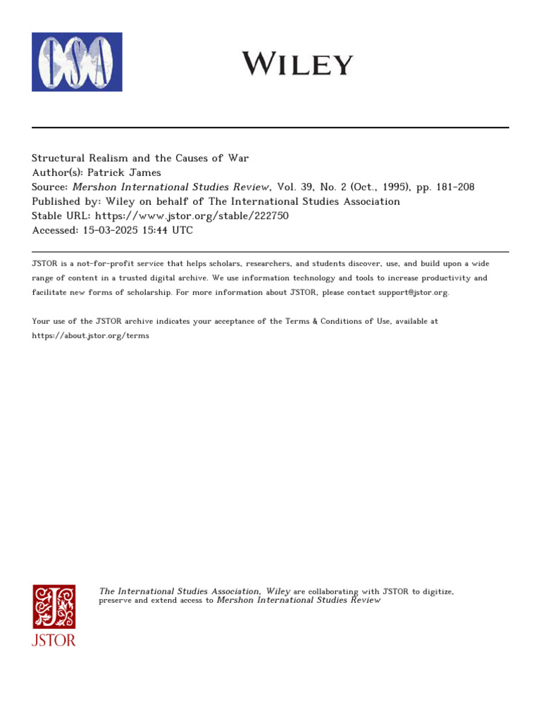 James StructuralRealismCauses 1995 | PDF | Polarity (International ...