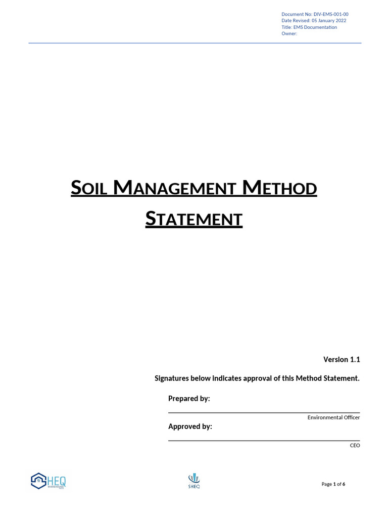 Env Method Statement - Soil Management | PDF | Surface Runoff | Stormwater