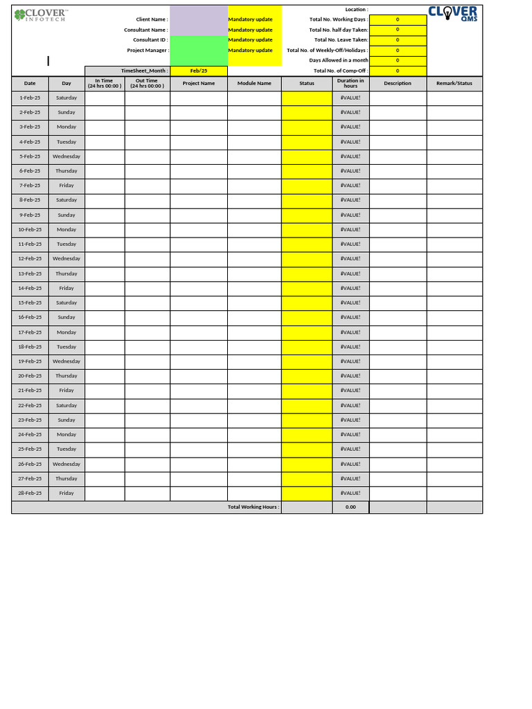 February 2025 Timesheet Summary | PDF