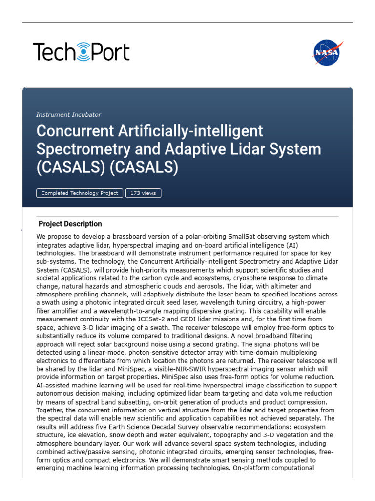 TechPort Report Download 01-02-2025 10 - 50 AM +03 | PDF | Lidar | Goddard Space Flight Center