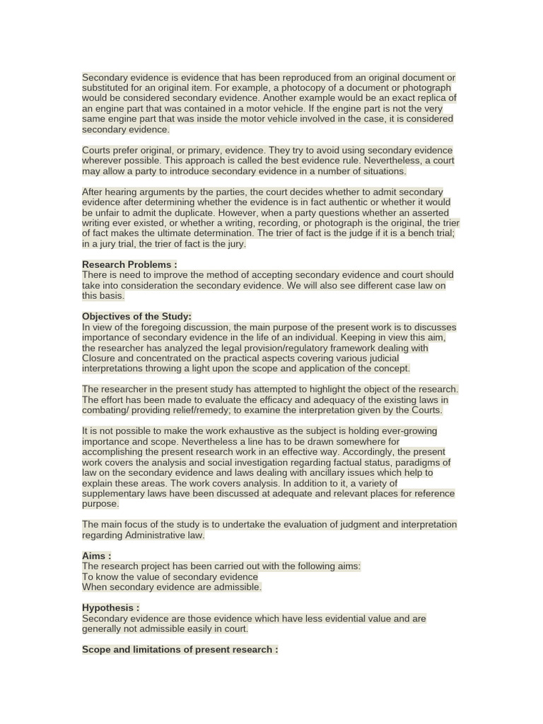 Secondary Evidence Notes | PDF | Evidence | Methodology