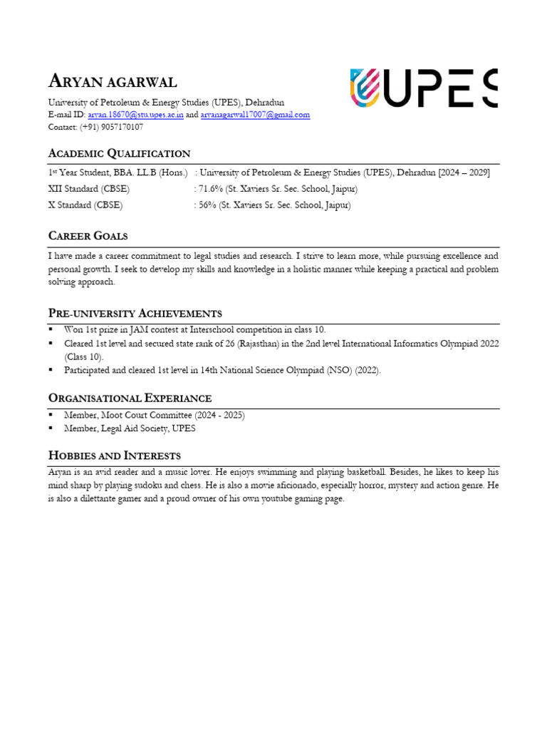 Aryan Agarwal - CV | PDF