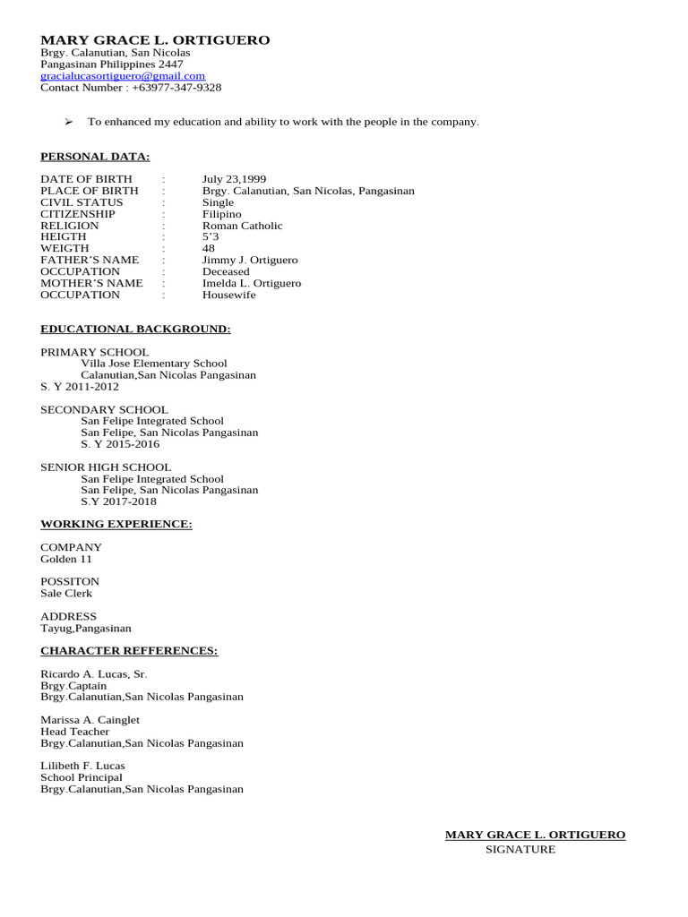Resume of GRACIA | PDF