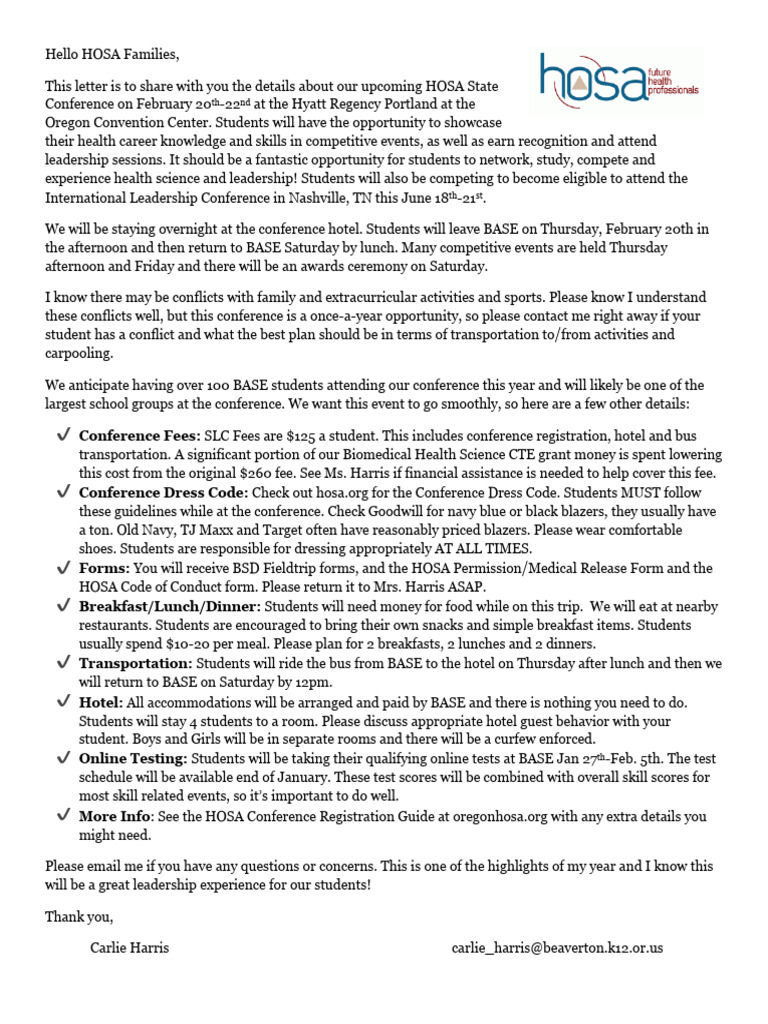 Hello Parents of HOSA Members 24-25 | PDF | Lunch