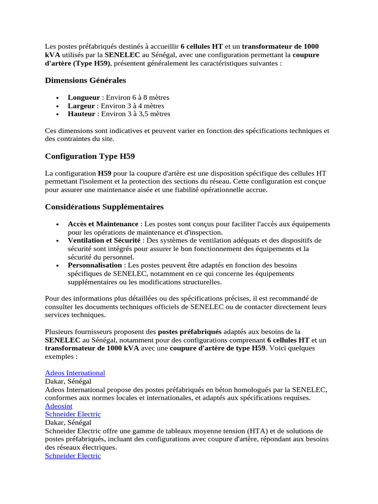 Postes préfabriqués H59 pour SENELEC | PDF | Réseau de distribution ...
