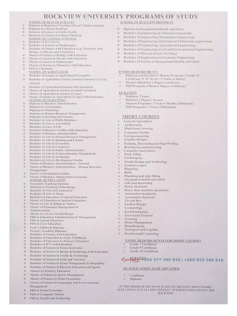 Rockview University Programmes Information | PDF