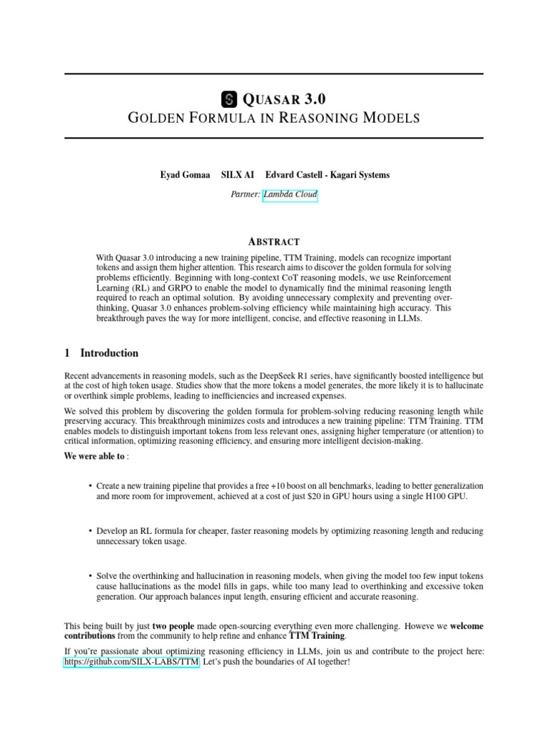 Quasar 3.0: TTM for Efficient Reasoning | PDF | Temperature | Applied ...