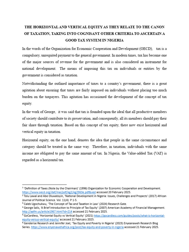 The Horizontal and Vertical Equity As They Relate To The Canon of ...