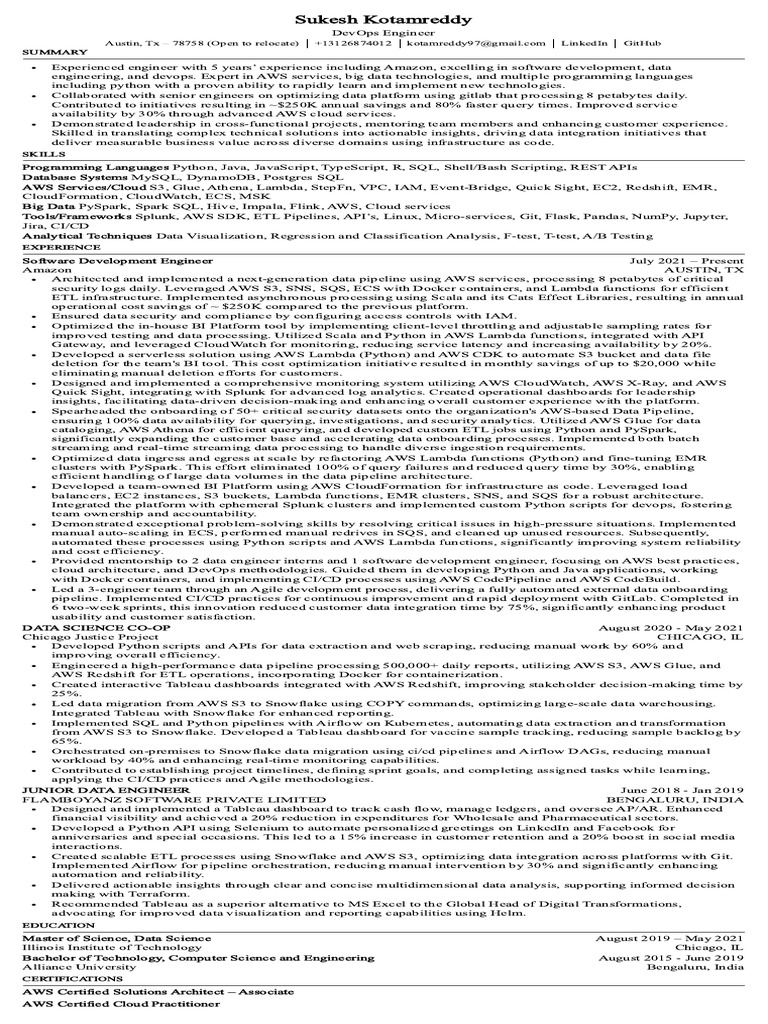 Sukesh Kotamreddy Arrowstreet Capital Senior Associate Devops Engineer | PDF | Amazon Web ...