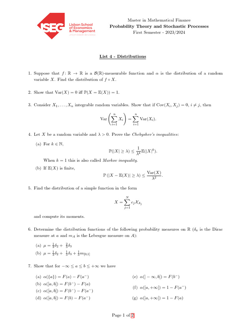 Mathematical Finance: Distributions Guide | PDF | Distribution ...