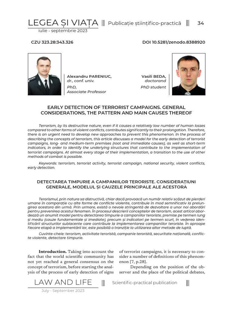 2023 Early Detection of Terrorist Campaigns. General | PDF ...