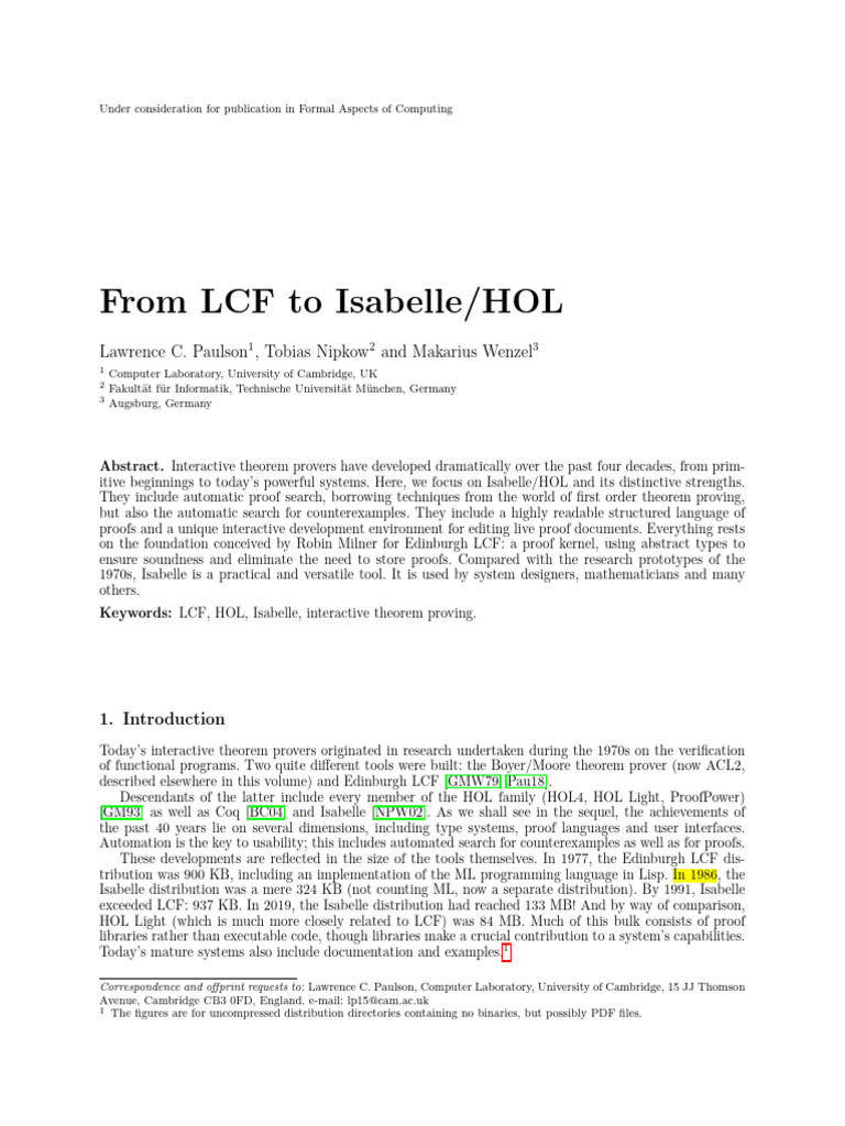 From LCF To Isabelle:HOL | PDF | First Order Logic | Mathematical Proof
