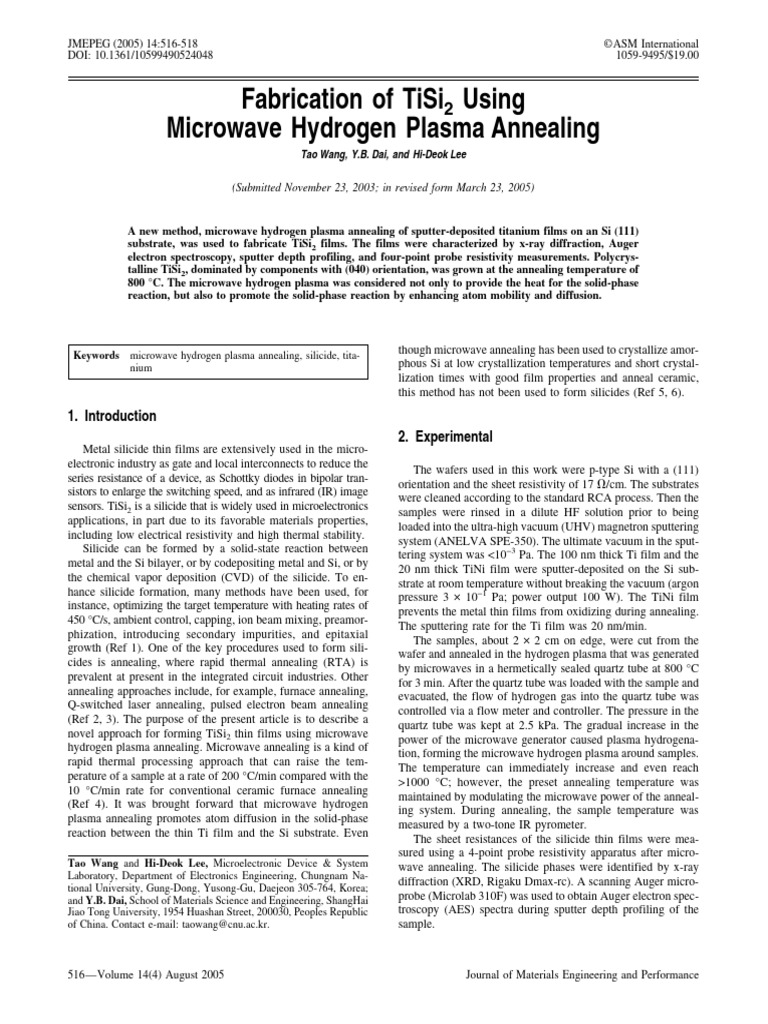 Fabrication of TiSi2 Using | PDF | Thin Film | Microwave