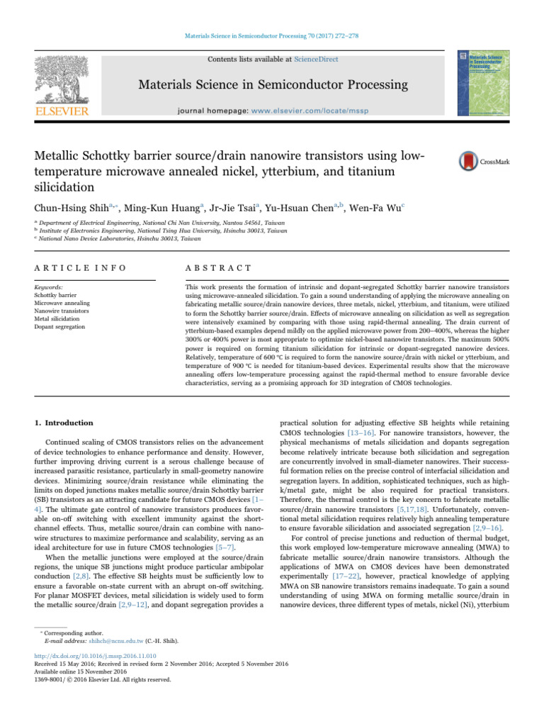 Materials Science in Semiconductor Processing | PDF | Nanowire | Field Effect Transistor