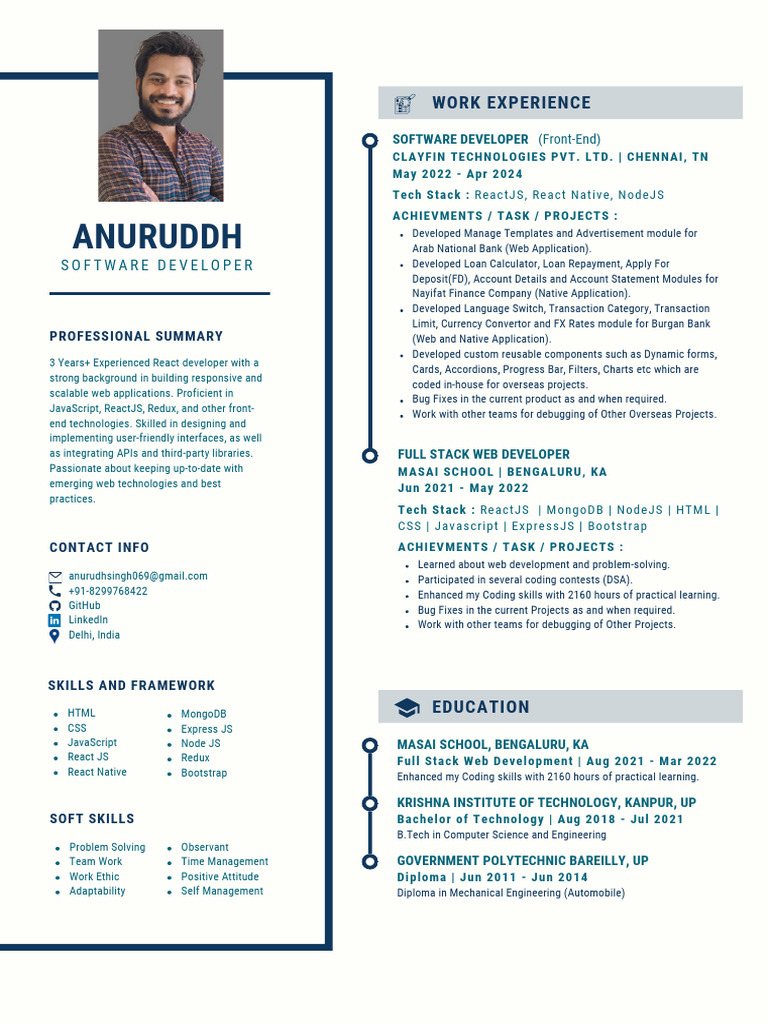 Anuruddh Software Developer Resume | PDF | Web Development | Java Script